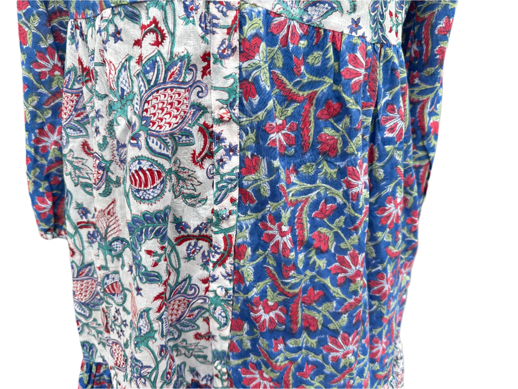 Blue Cotton Block Print Duster/Maxi Dress.