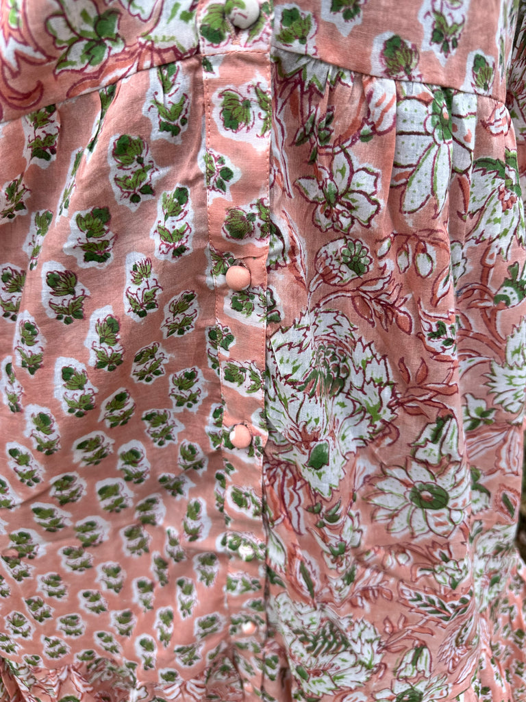 Peach Cotton Block Print Duster/Maxi Dress